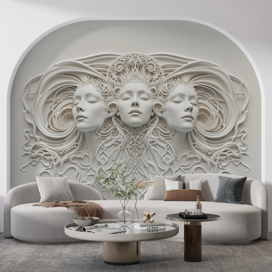 3D Woman Face Wallpaper, Realistic Mural Art Wallpaper, Embossed Look ...