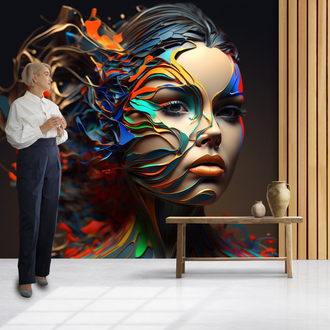 Colorful Abstract Beautiful Woman Salon Wallpaper, Woman Makeup Art ...