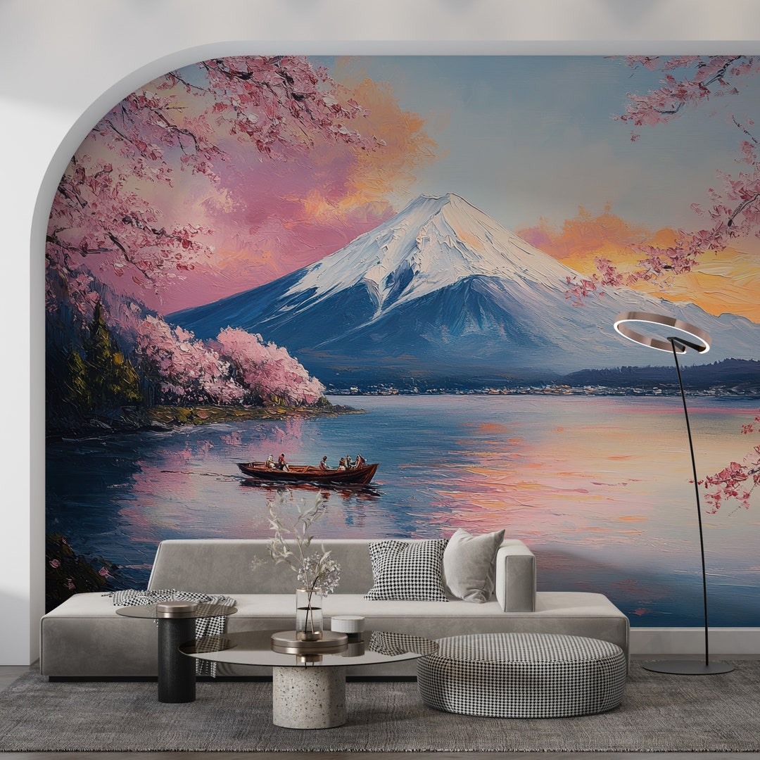 Mount Fuji Landscape Wall Mural, Japan Lake Kawaguchi Scenery Wallpaper ...