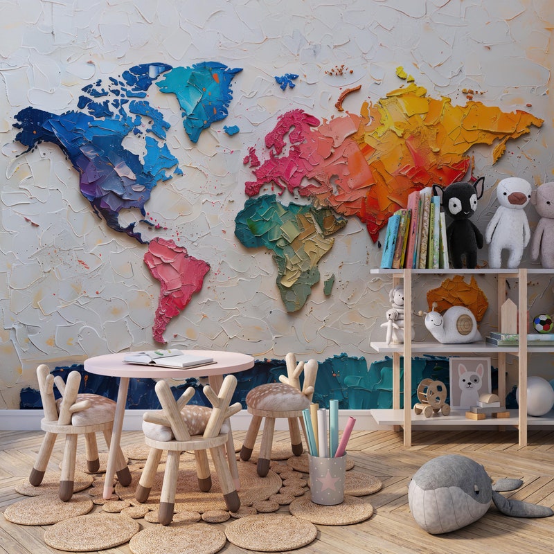 World Map Painting - Etsy
