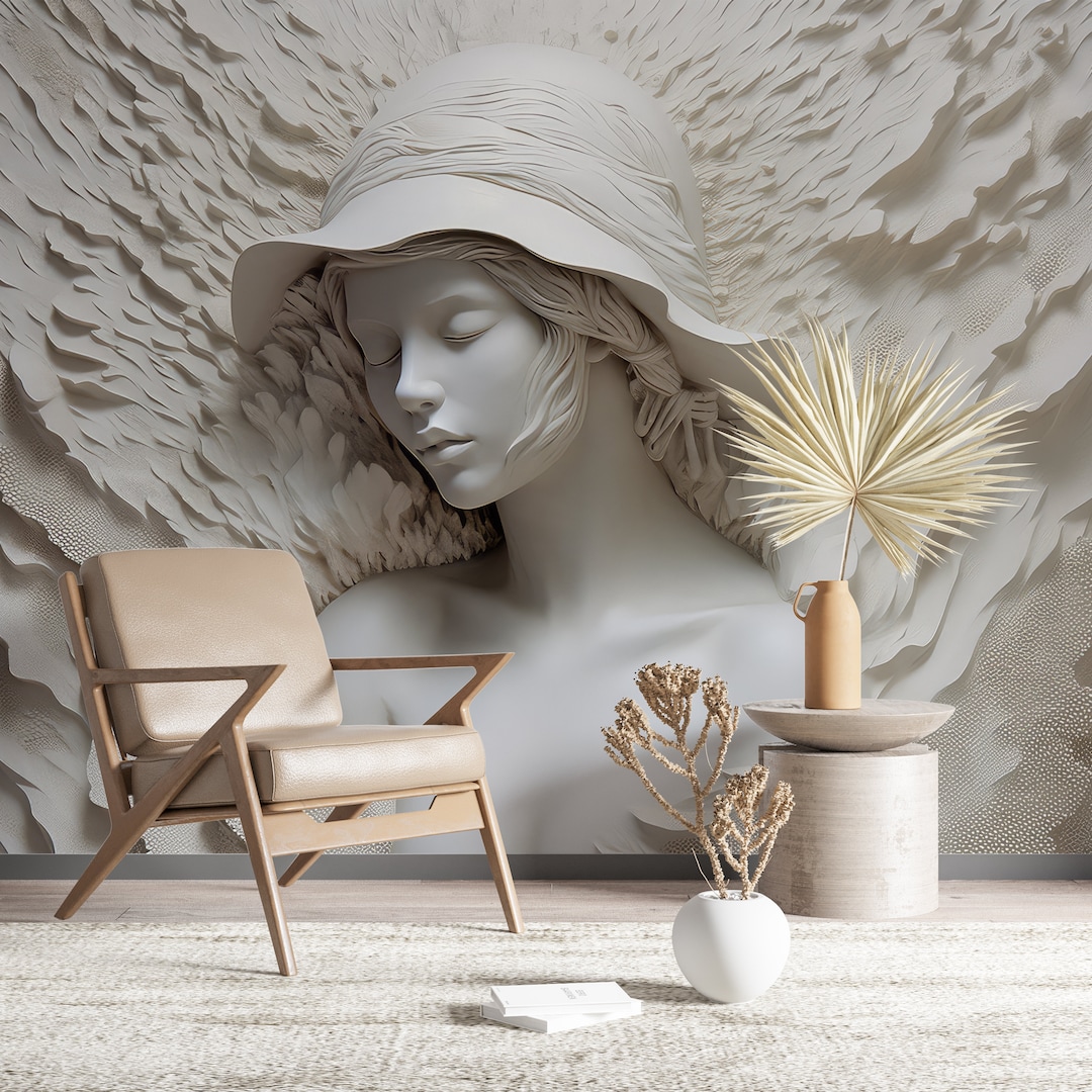 3D Illusion Relief Wallpaper, Realistic Mural Art Wallpaper, Goddess ...