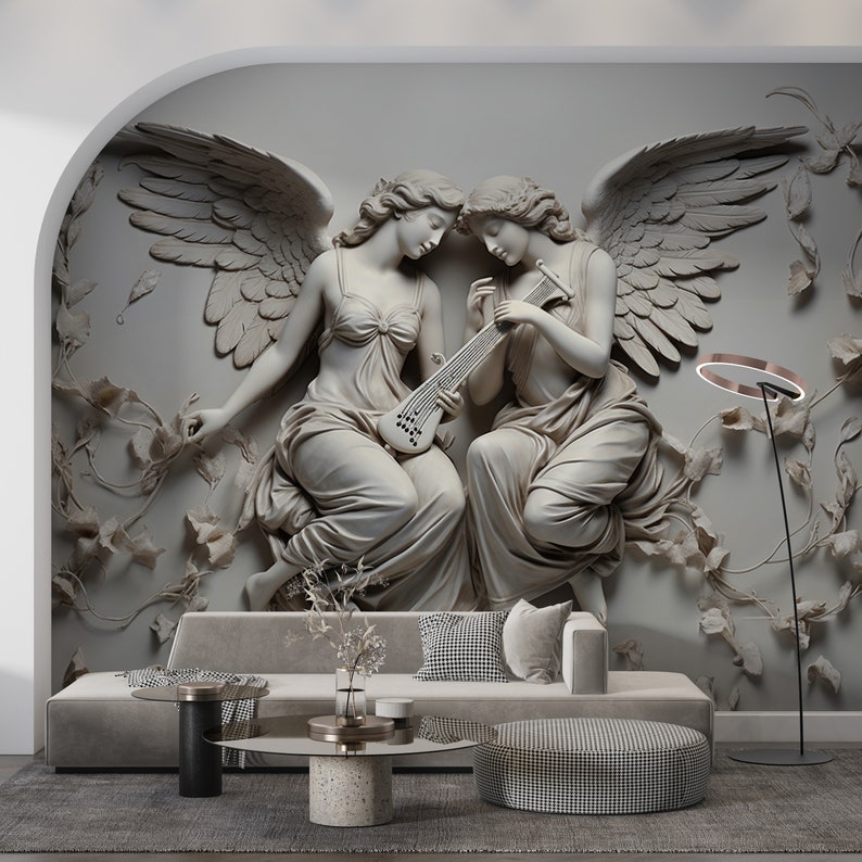 Angels Embossing Look Wallpaper Angels Playing Instruments - Etsy