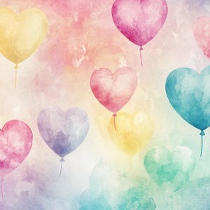 Rainbow Heart Balloon Wallpaper, Pastel Colorful Wall Mural, Watercolor ...