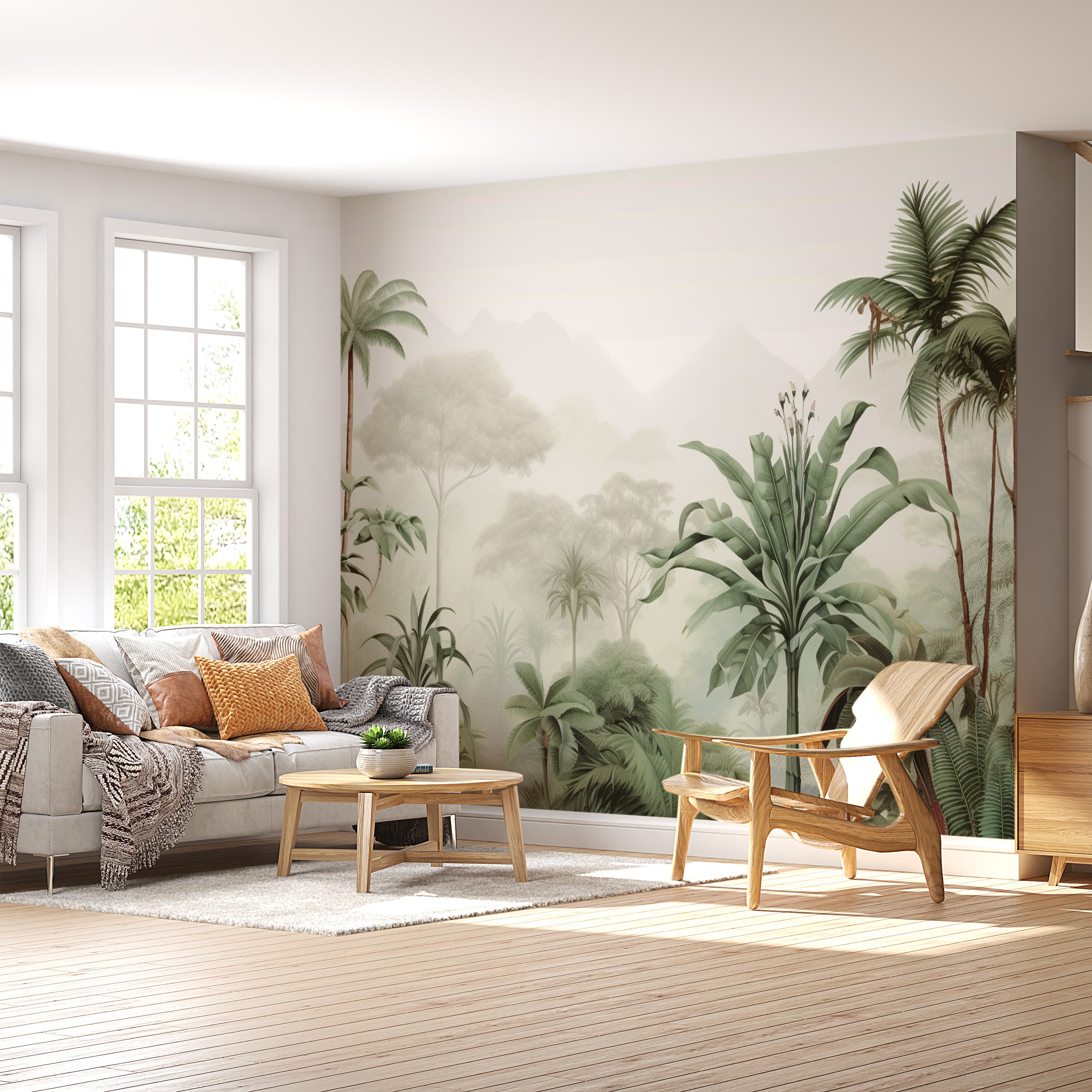Palm Trees Tropical Wallpaper, Jungle Landscape Mural Decor, Peel Stick ...