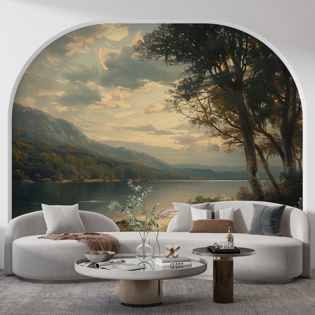 Landscape Scenic Vintage Wallpaper, Mountain and Lake Scenic Wall Mural ...