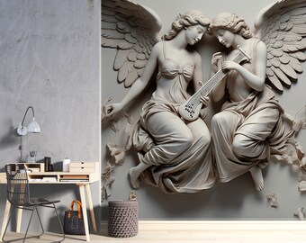 Angels Embossing Look Wallpaper, Removable Mythological Mural Decor ...
