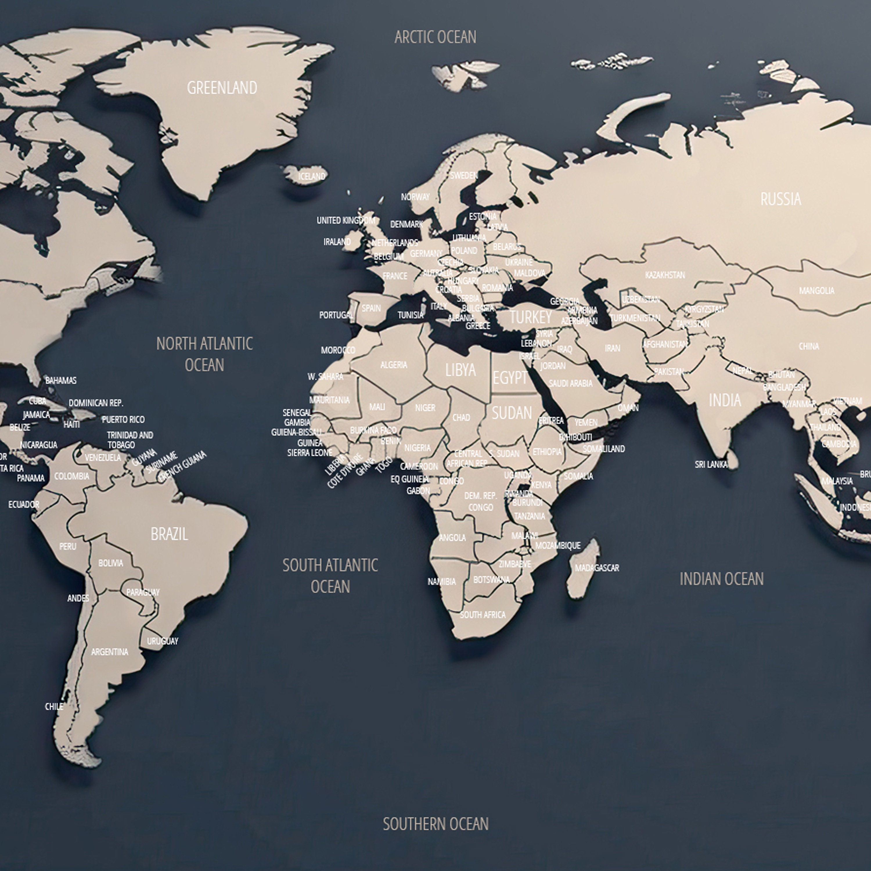 Navy Blue World Map Wallpaper for Home & Office Wall, Countries and ...