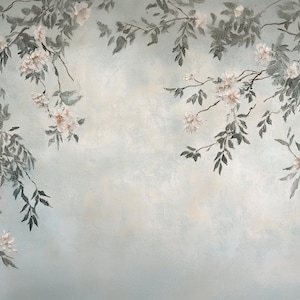 Hanging Green Tree Branches and Leaves Plaster Textured Wallpaper ...