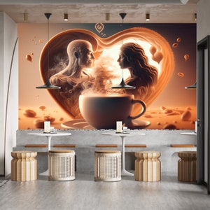 Romantic Couple Wallpaper, Coffee and Cafe Wall Art, Modern Wallpapers ...