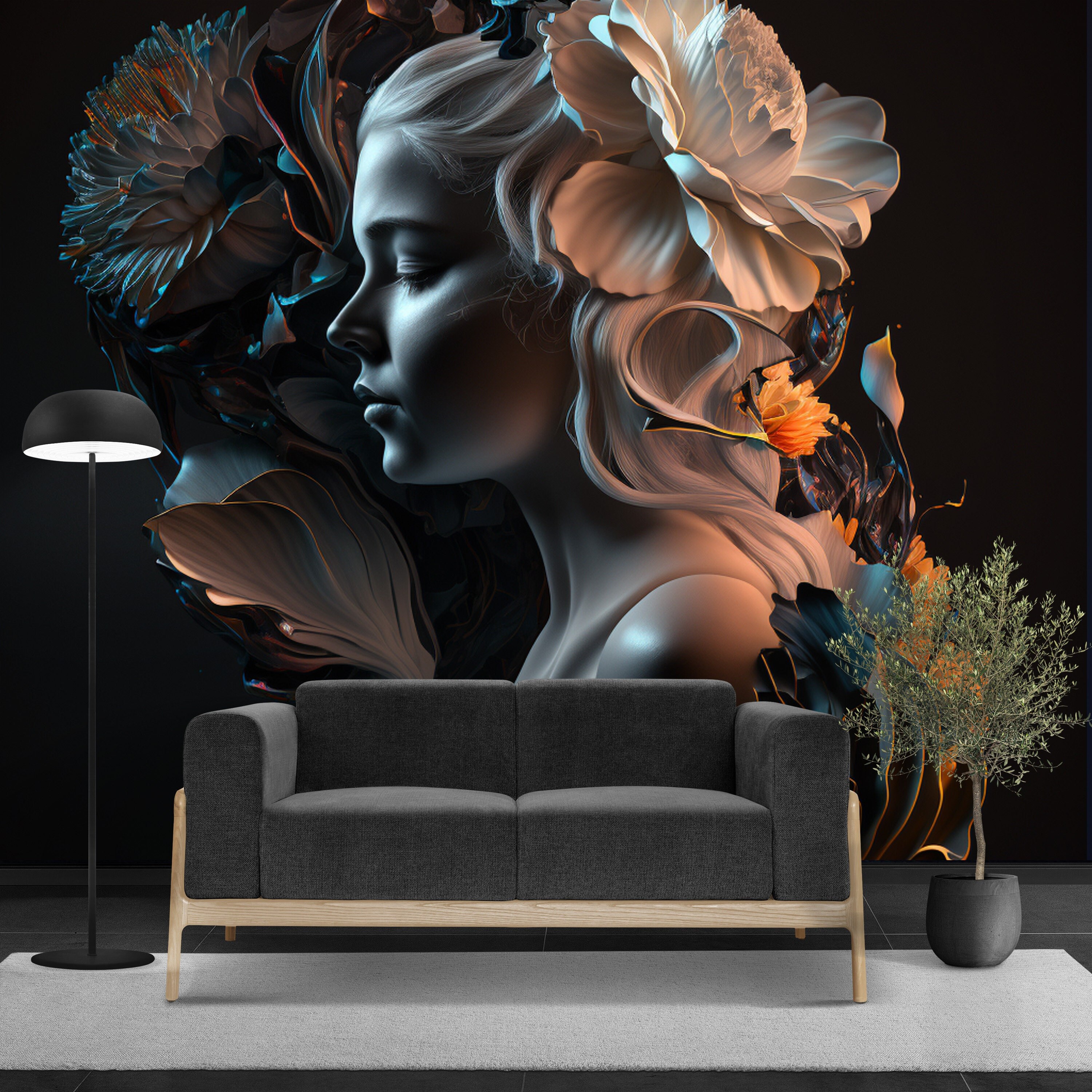 Beautiful Woman Floral Wallpaper for Living Room Bedroom and - Etsy