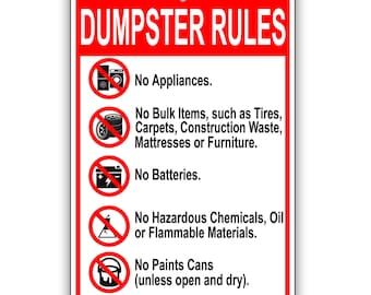 Dumpster Rules Sign - Etsy