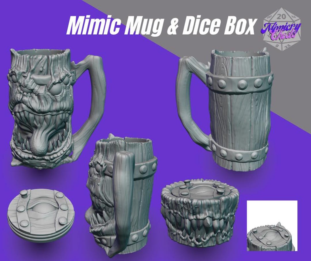 Mimic Mythic Mug Can Holder and Dice Box - 3D Printed Fantasy RPG Mug ...