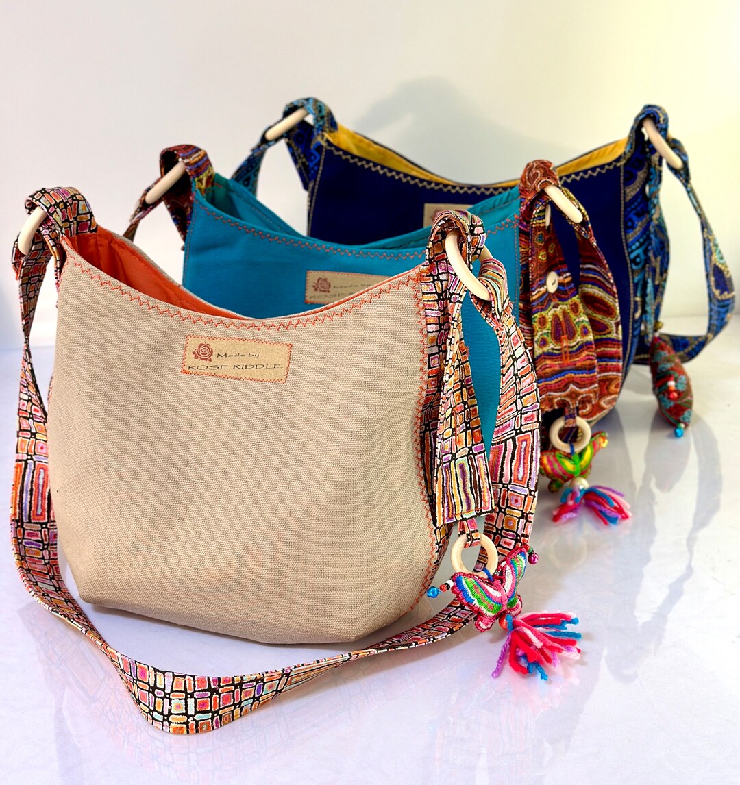 Handmade Hobo Bag Size Small| Colorful Shoulder Bag With Wooden Ring ...