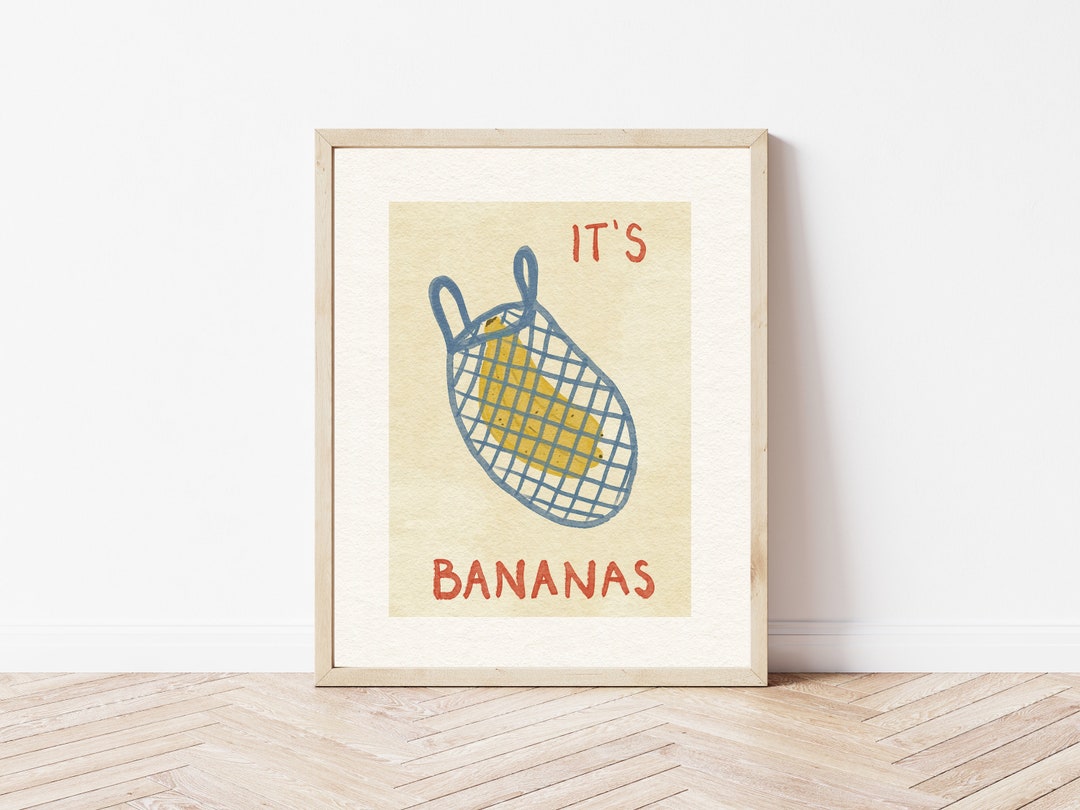 Bananas in a Mesh Bag Wall Art Poster - Modern Style Abstract Groceries ...