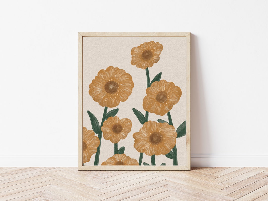 Retro Flower Market Bouquet - Vintage Plant Poster Orange Kids Abstract ...