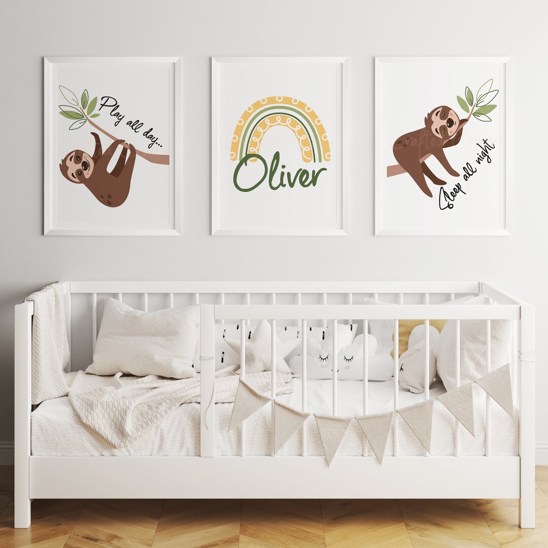 Personalized Nursery Wall Art, Digital Download, Sloth Wall Art, Set of ...