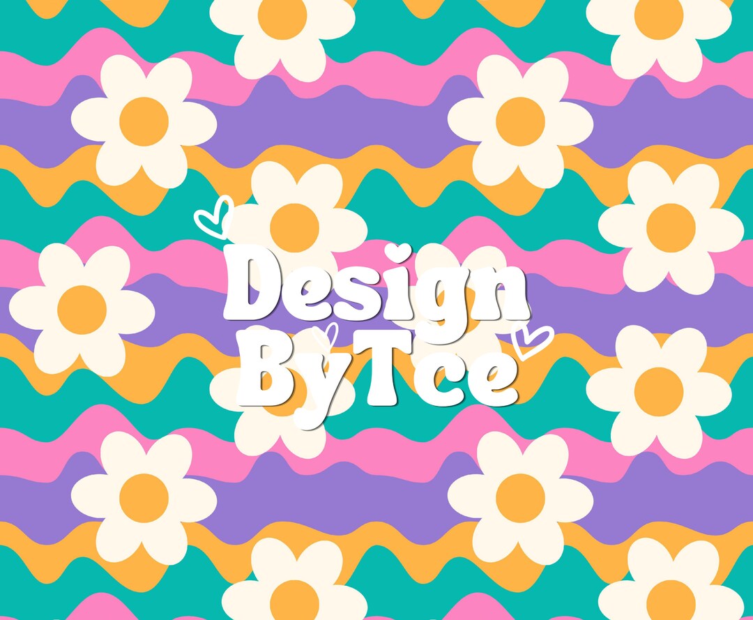 70s Wavy Stripes With Retro Daisy Seamless Pattern Files for Custom ...
