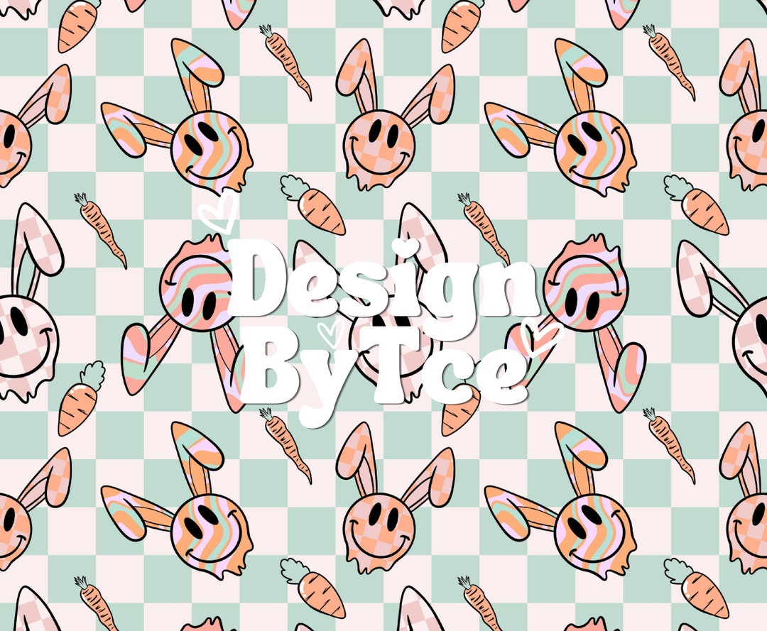 Trippy Easter Happy Face Bunny Seamless Pattern Files for Fabric ...