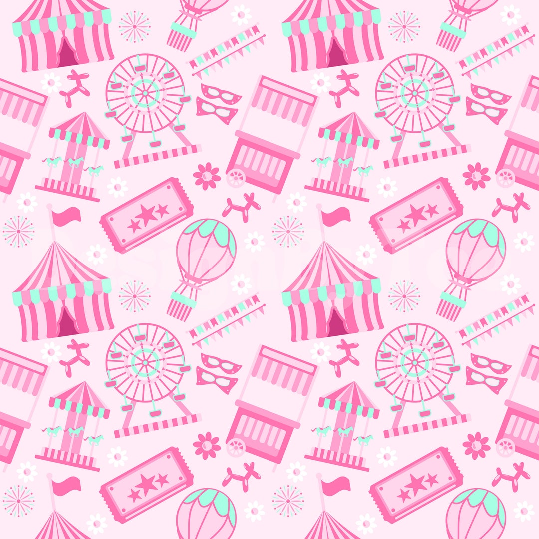 Pink Retro Carnival Seamless Pattern: Girly Fabric Design (12x12 Inch ...