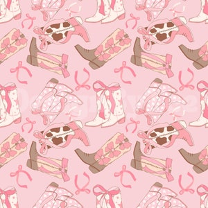 Coquette Girly Cowgirl Boots Seamless Pattern Files for Western Fabric ...