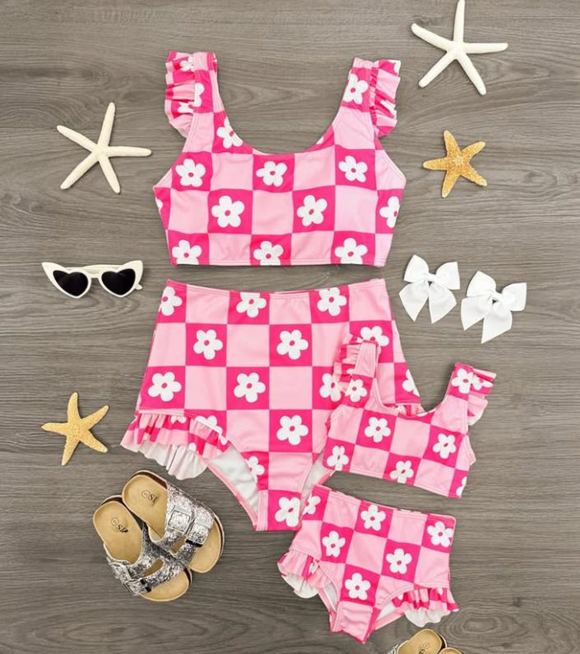 Boho Checker With Pink Daisy Seamless Pattern Files for Fabric Printing ...