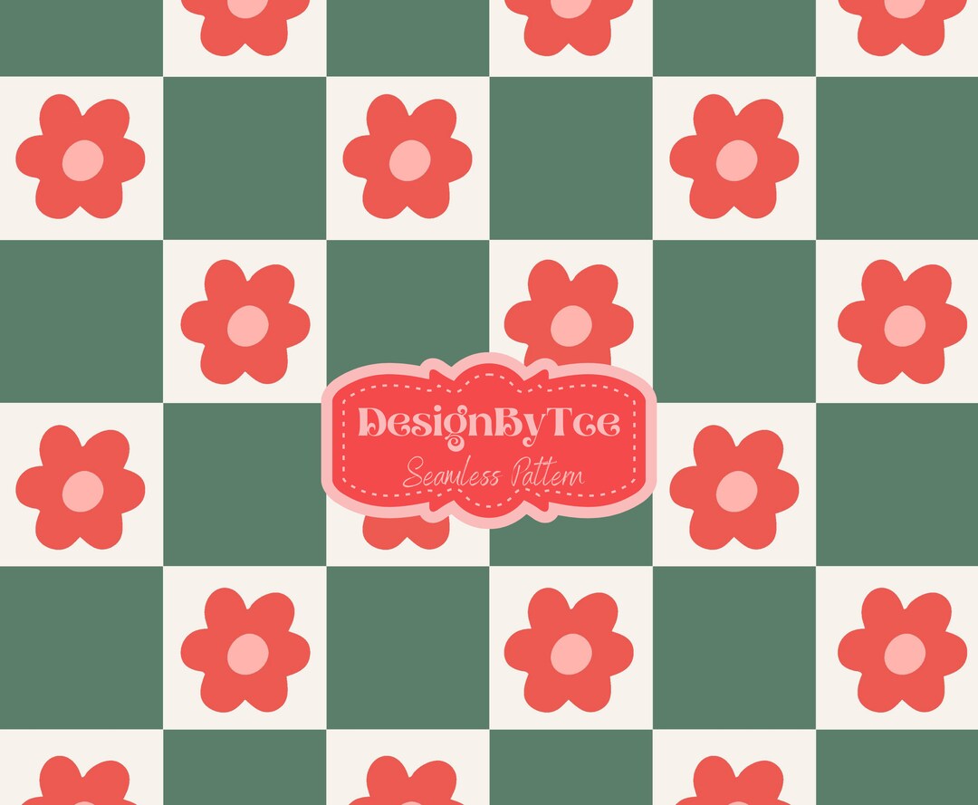 Retro Daisy Checkerboard Seamless Pattern: Christmas Fabric Print ...