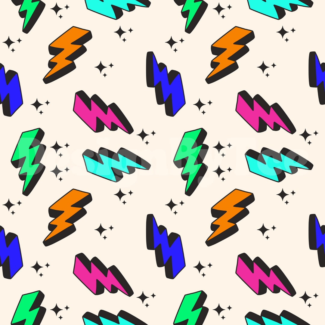 Summer Boy and Girl Neon Thunder Seamless Pattern Files for Safe Swim ...