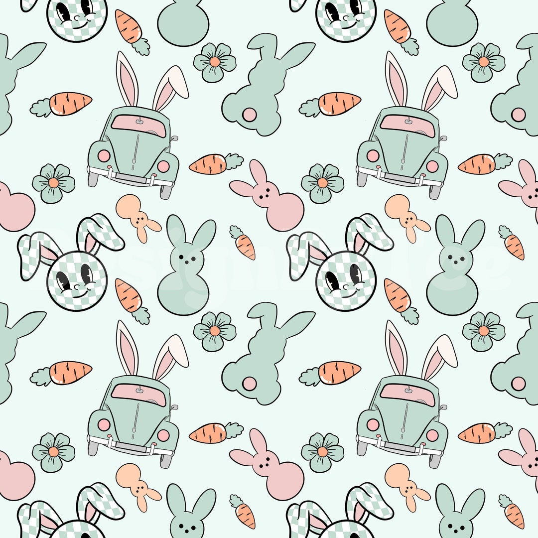 Checkered Bunny Face Seamless Pattern: Groovy Easter Fabric (digital ...