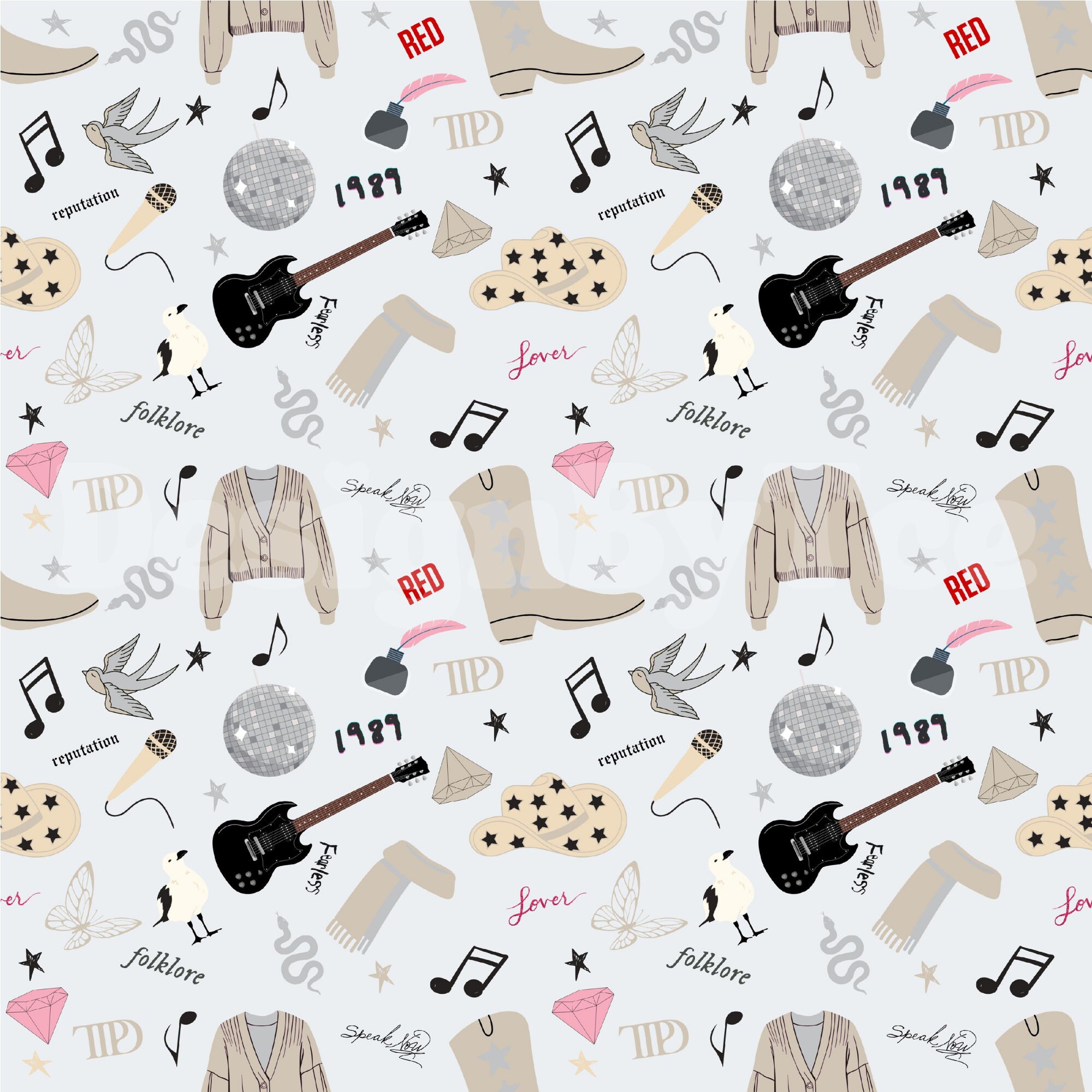 Music Icon Era Seamless Pattern: Singer & Poet Fabric Design (12x12 ...