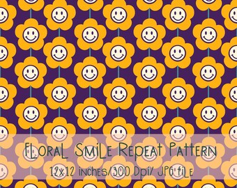 Happy Face Pastel Summer Daisy Seamless Pattern Files for Fabric ...