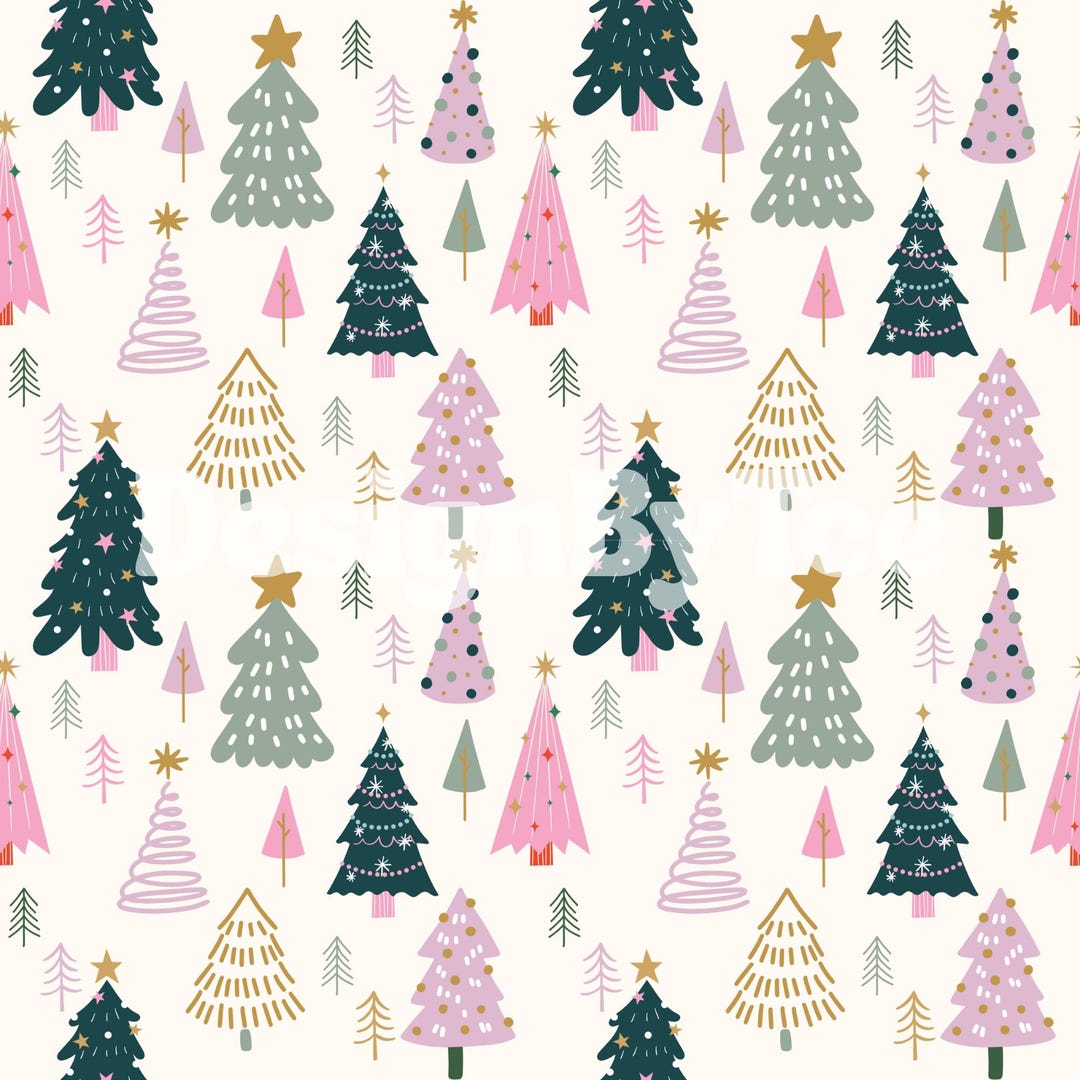 Xmas Trees Y2K Retro Seamless Pattern: Hand Drawn Christmas Fabric ...