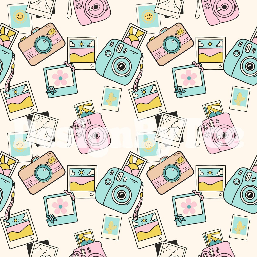 Pastel Polaroid Camera Seamless Pattern: Summer Fabric Design (digital ...