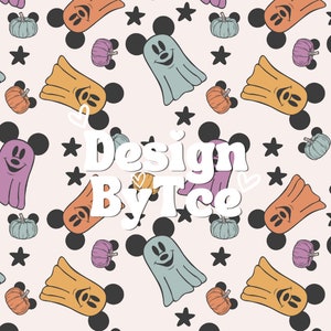 Cute Horror Ghost With Pumpkin Halloween Seamless Pattern Files for ...