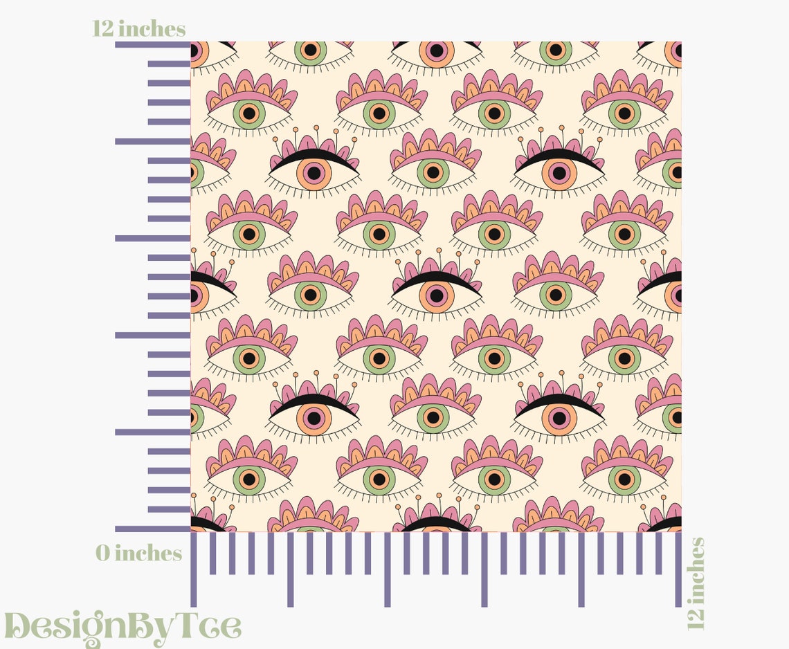 Boho Groovy Eyes Seamless Pattern Files for Fabric Printing Digital ...