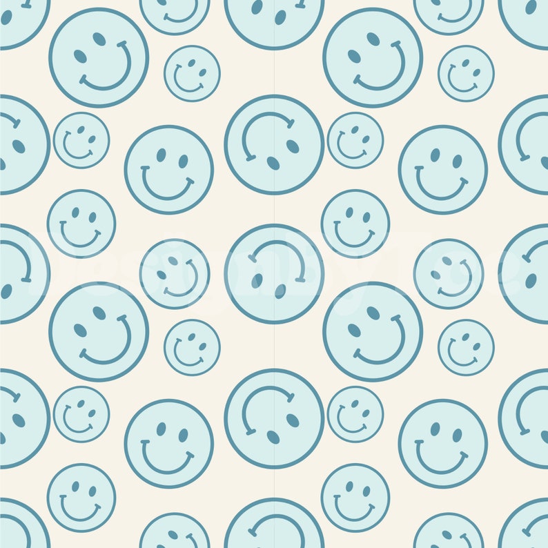 Baby Blue Happy Face Checkered Seamless Pattern (digital File) - Etsy