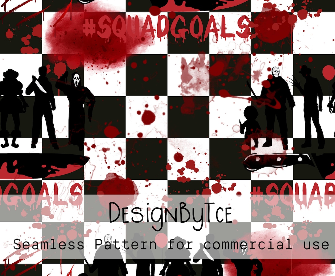 Blood and Horror Characters With Black and White Checkerboard Seamless ...