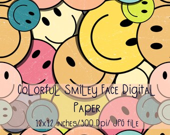 Retro Groovy Pink, Blue, Orange Happy Face Seamless Pattern Files for ...