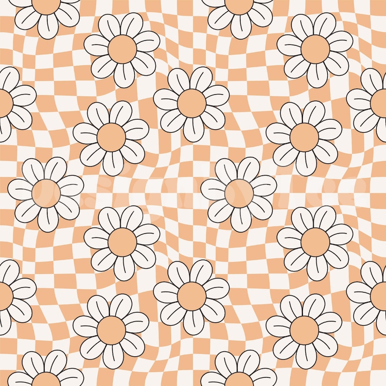 Retro Wave Checkered Daisy Seamless Pattern (digital File) - Etsy