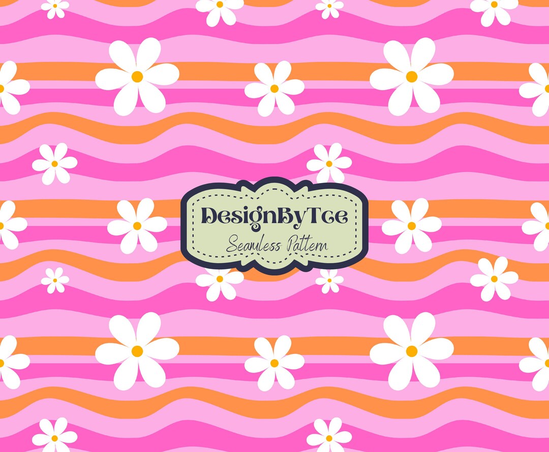 PINK TRIPPY / Retro Flowers With Groovy Background Seamless Digital ...