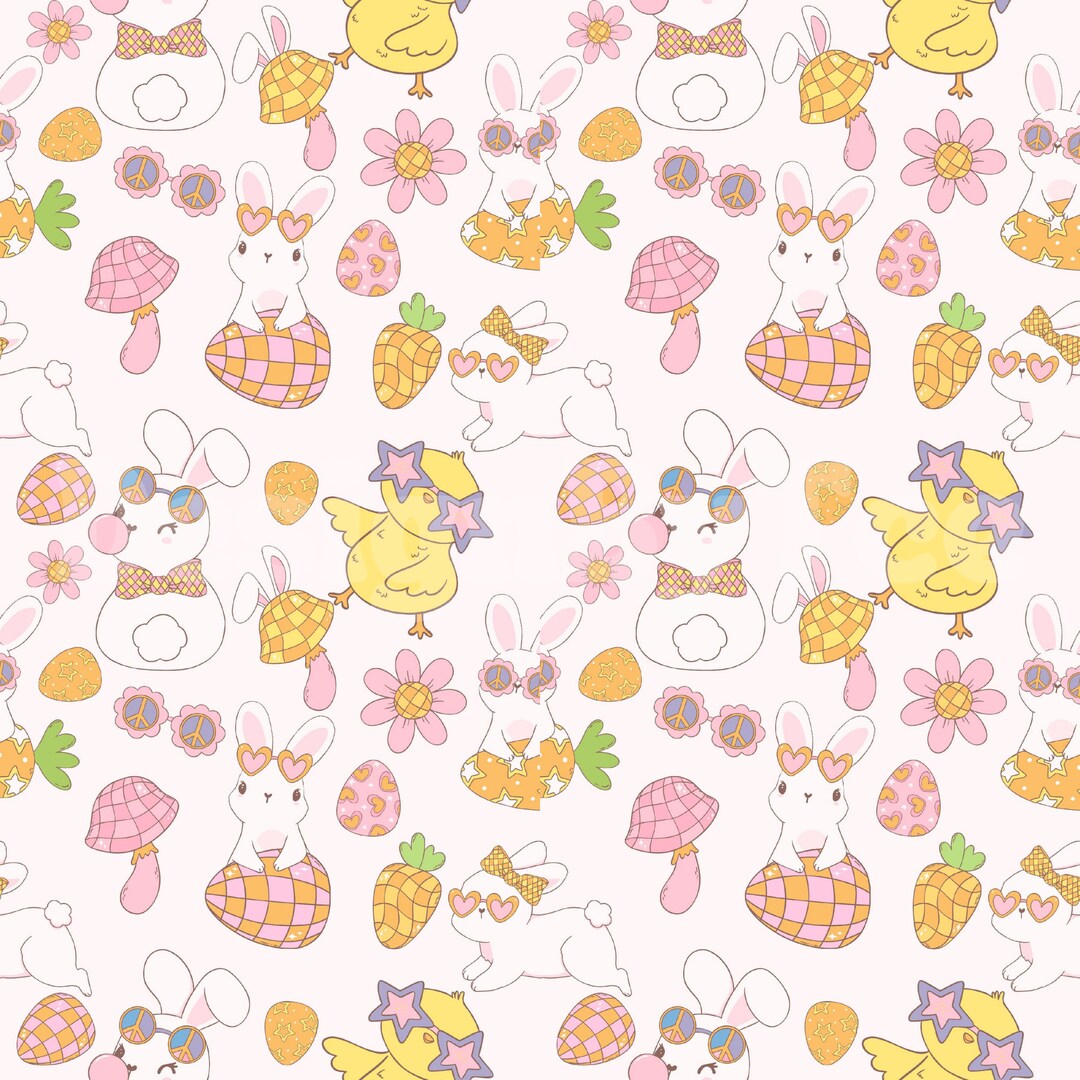 Groovy Disco Bunny Easter Seamless Pattern Files for Spring Fabric ...