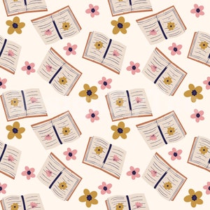 Floral Retro Books Seamless Pattern Files, Retro Book Fabric Printing ...