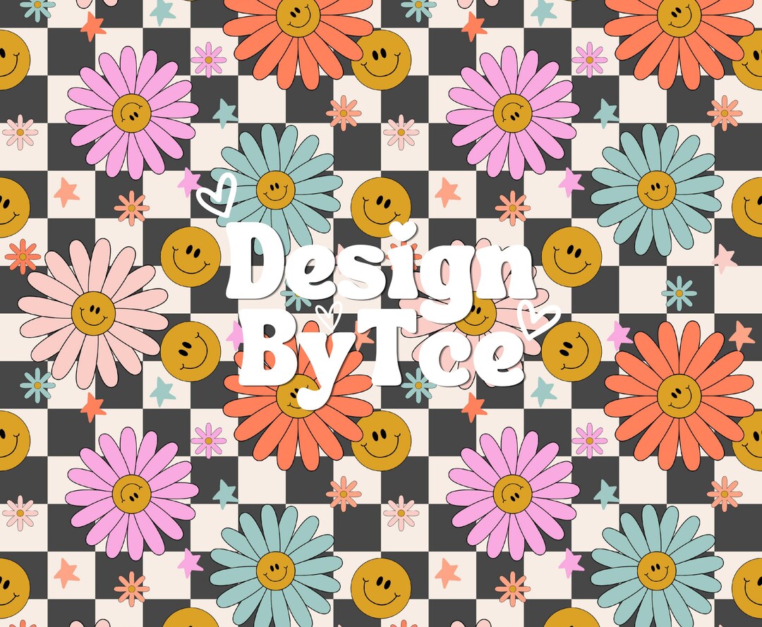 Retro Checker With Happy Face Daisy Seamless Pattern Files for Fabric ...