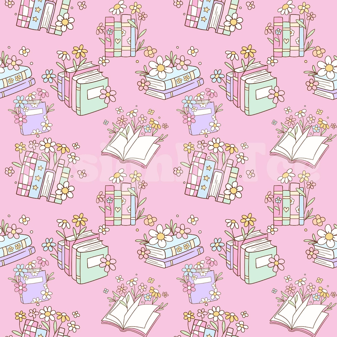 Pastel Floral Bookish Pink Seamless Pattern Files for Fabric Printing ...