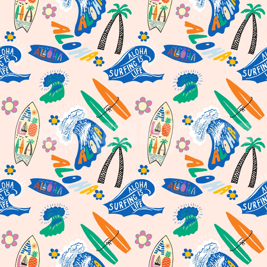 Aloha Tropical Surf Tropical Leaves Seamless Pattern Files for Fabric ...