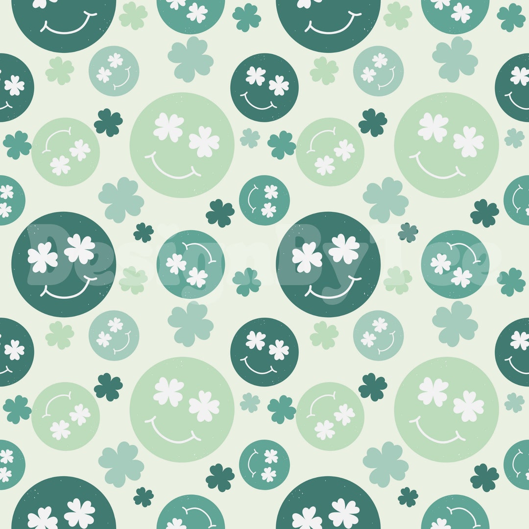 Lucky Happy Face Seamless Pattern Files for Four Leaf Shamrock Face ...