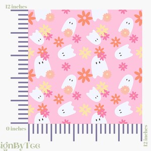 Cute Ghost With Flowers Pink Halloween Seamless Pattern Files for ...