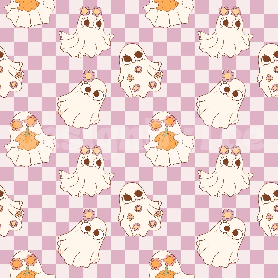 GROOVY GHOST Checkered Halloween Seamless Pattern Files for Girly ...