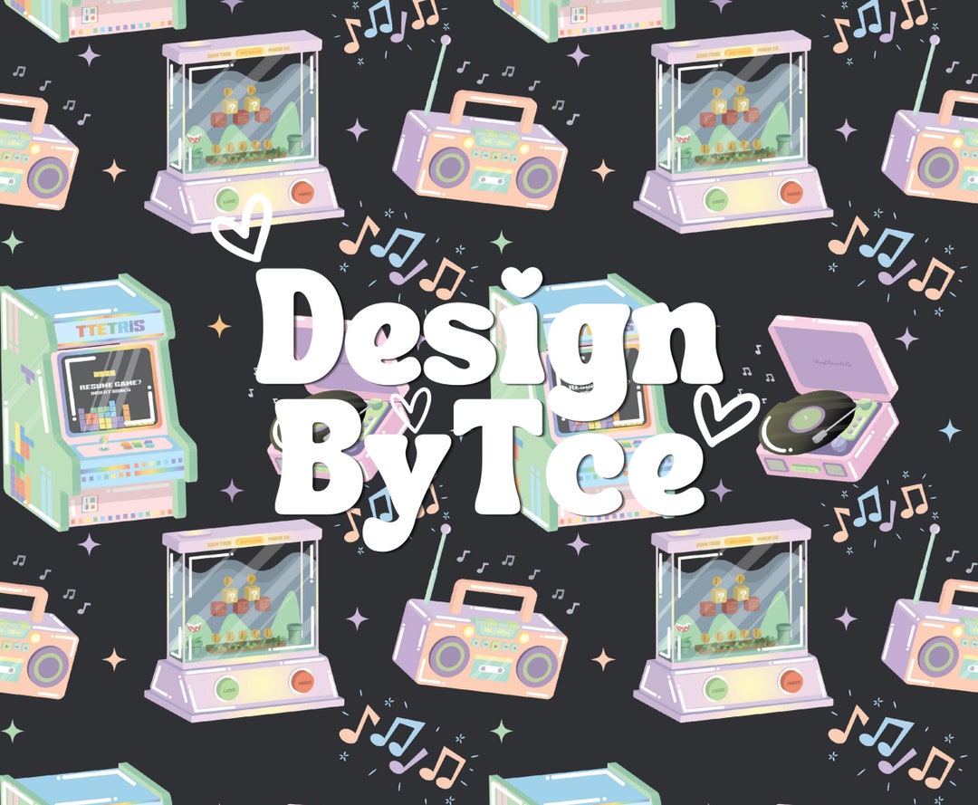 Y2K Game Machine, Cassette Player and Record With Cute Note Seamless ...