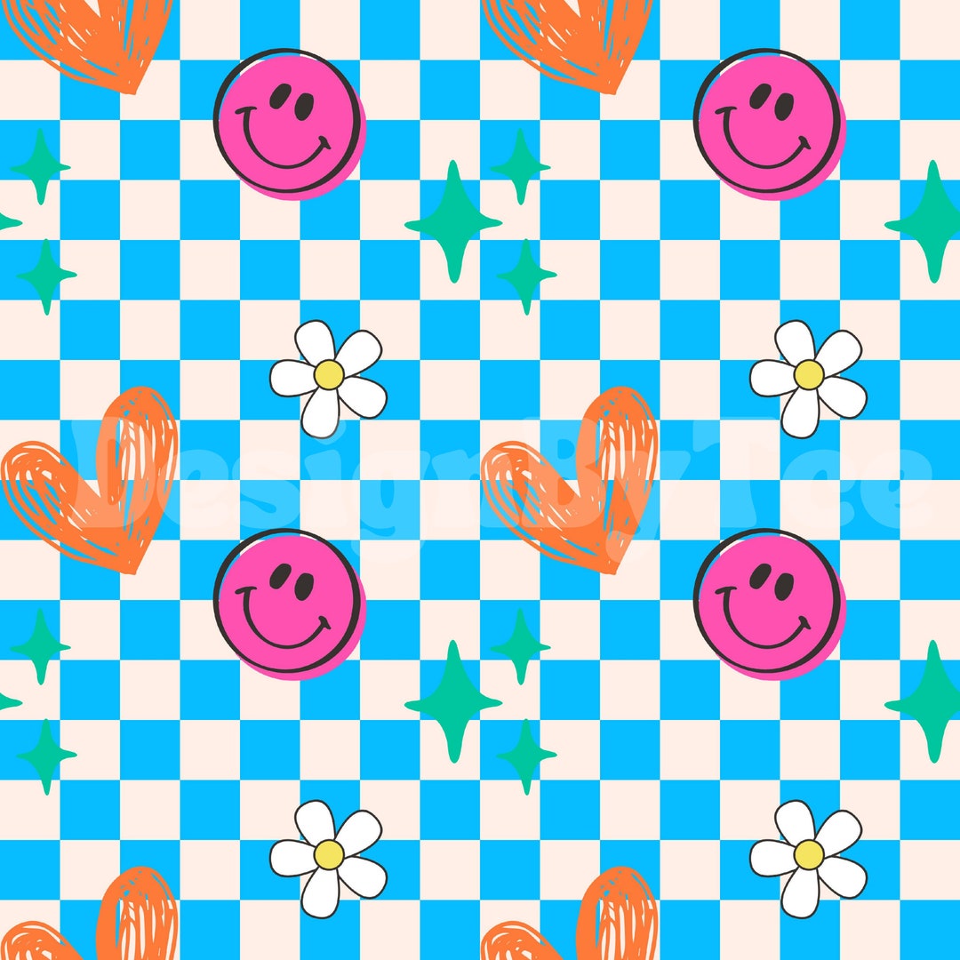 NEON GROOVY Happy Face and Daisy Seamless Pattern Files: Fabric ...
