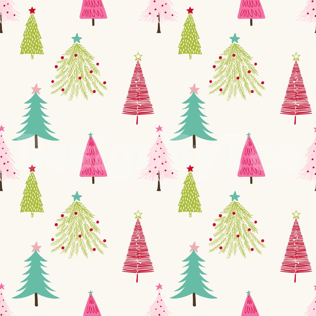 Christmas Trees Seamless Pattern: Pink & Green Fabric Design (digital ...